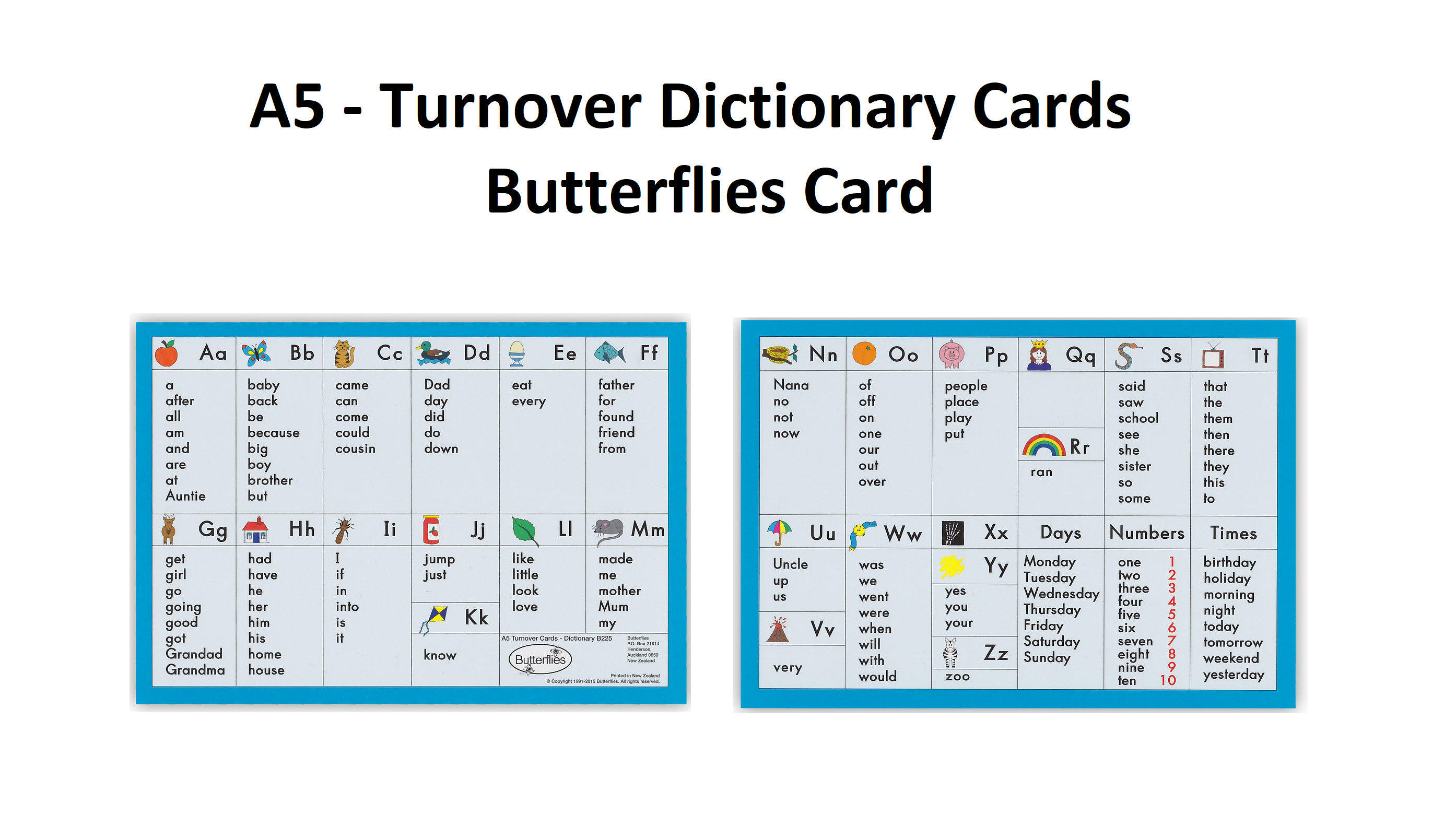 A5 - Turnover Dictionary Cards - Butterflies Card – Educational ...